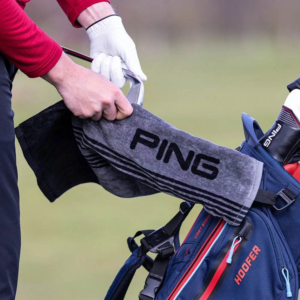 PING Tri-Fold Golf Towel - Grey/Black - Andrew Morris Golf